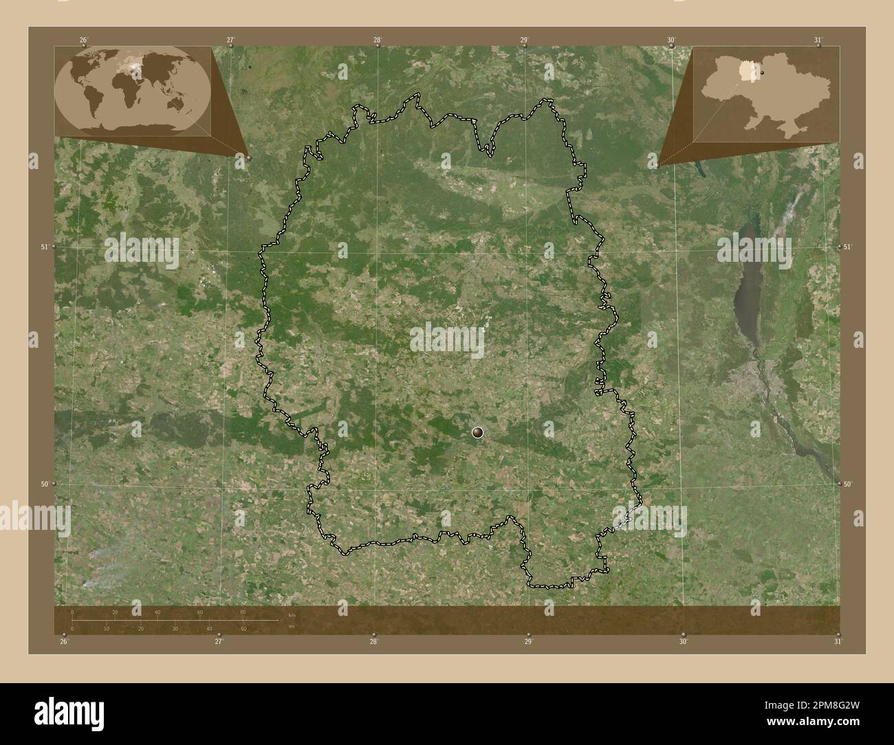 Zhytomyr, region of Ukraine. Low resolution satellite map. Corner ...