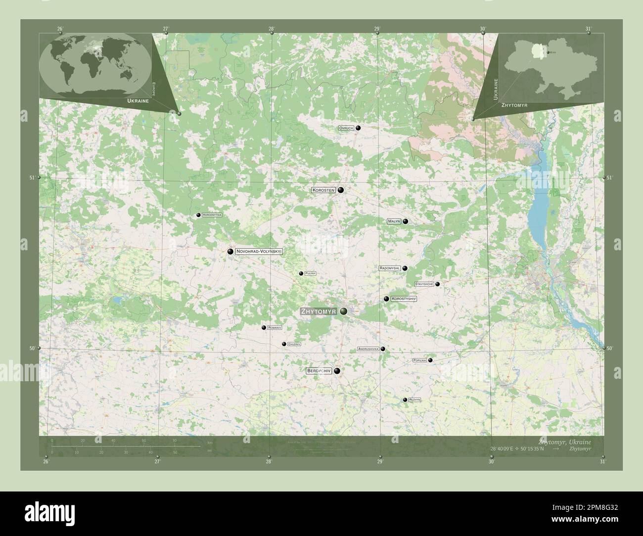 Zhytomyr, region of Ukraine. Open Street Map. Locations and names of ...