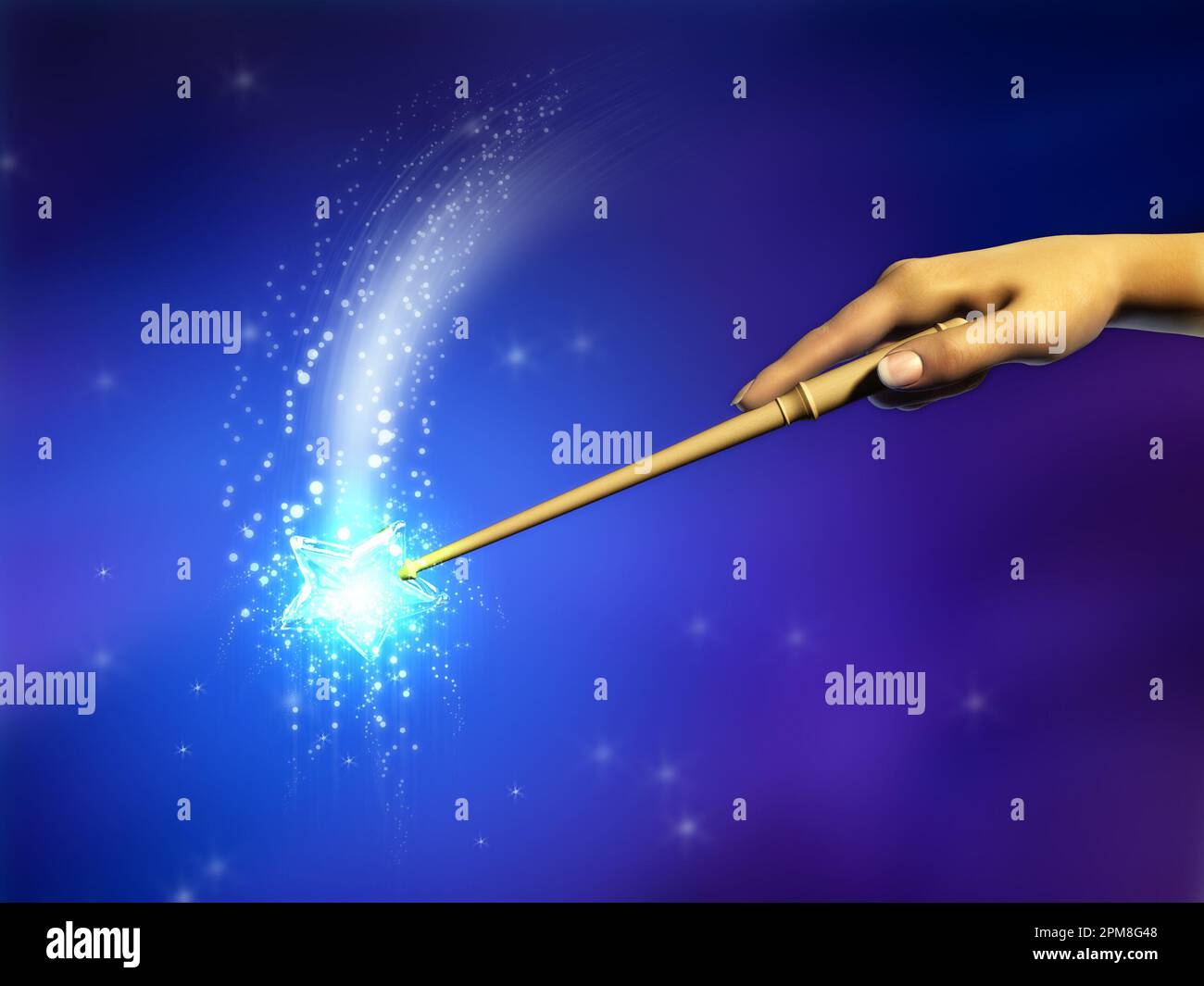 Female hand using a magical wand. Digital illustration Stock Photo - Alamy