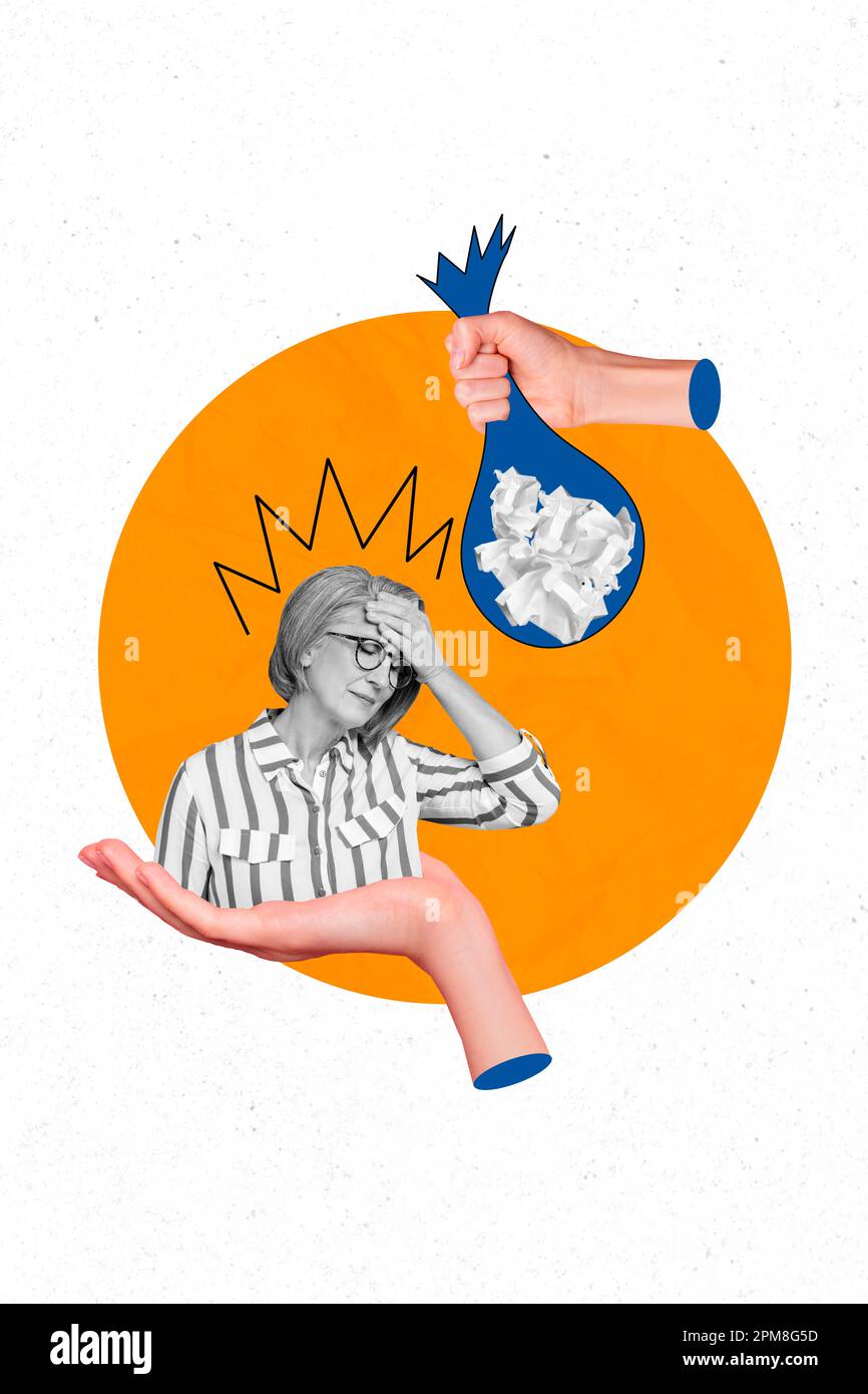 Photo 3d picture image artwork poster pop collage of worried woman ...