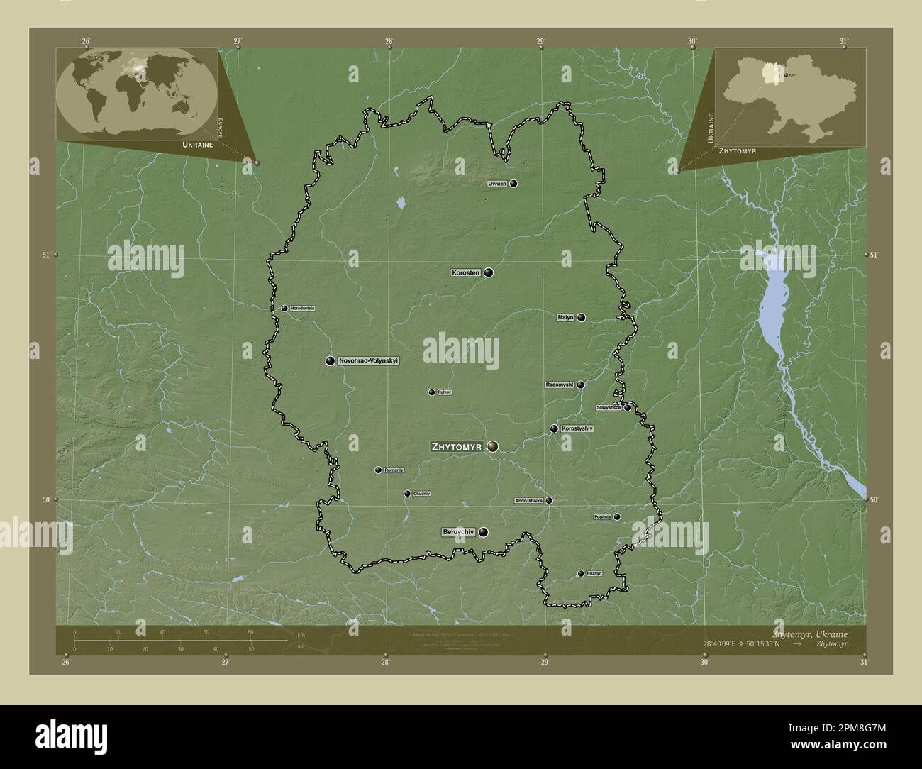 Zhytomyr, region of Ukraine. Elevation map colored in wiki style with ...