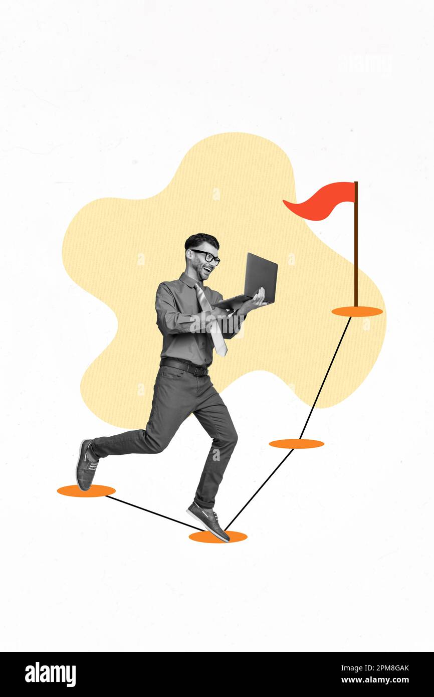 Vertical collage picture of positive black white gamma guy use netbook ...