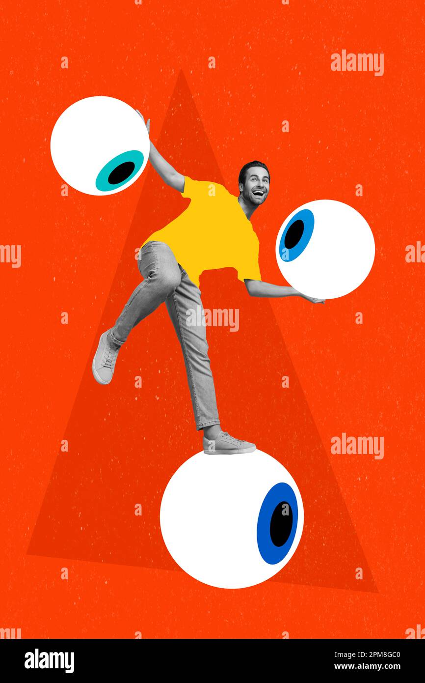 Composite collage of funny guy metaphor artwork positive person huge ...
