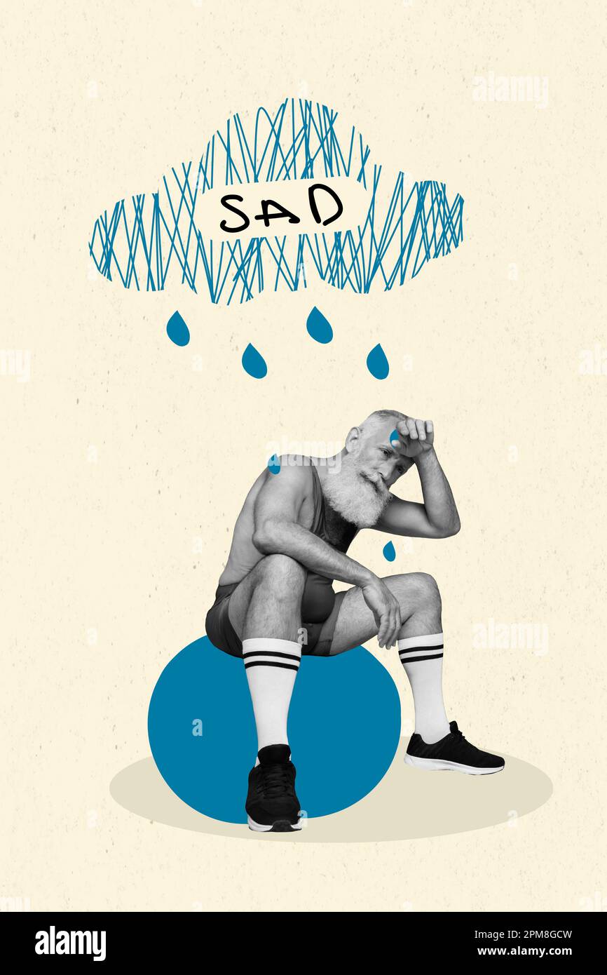 Vertical magazine collage of funny overwhelmed stressed melancholy ...