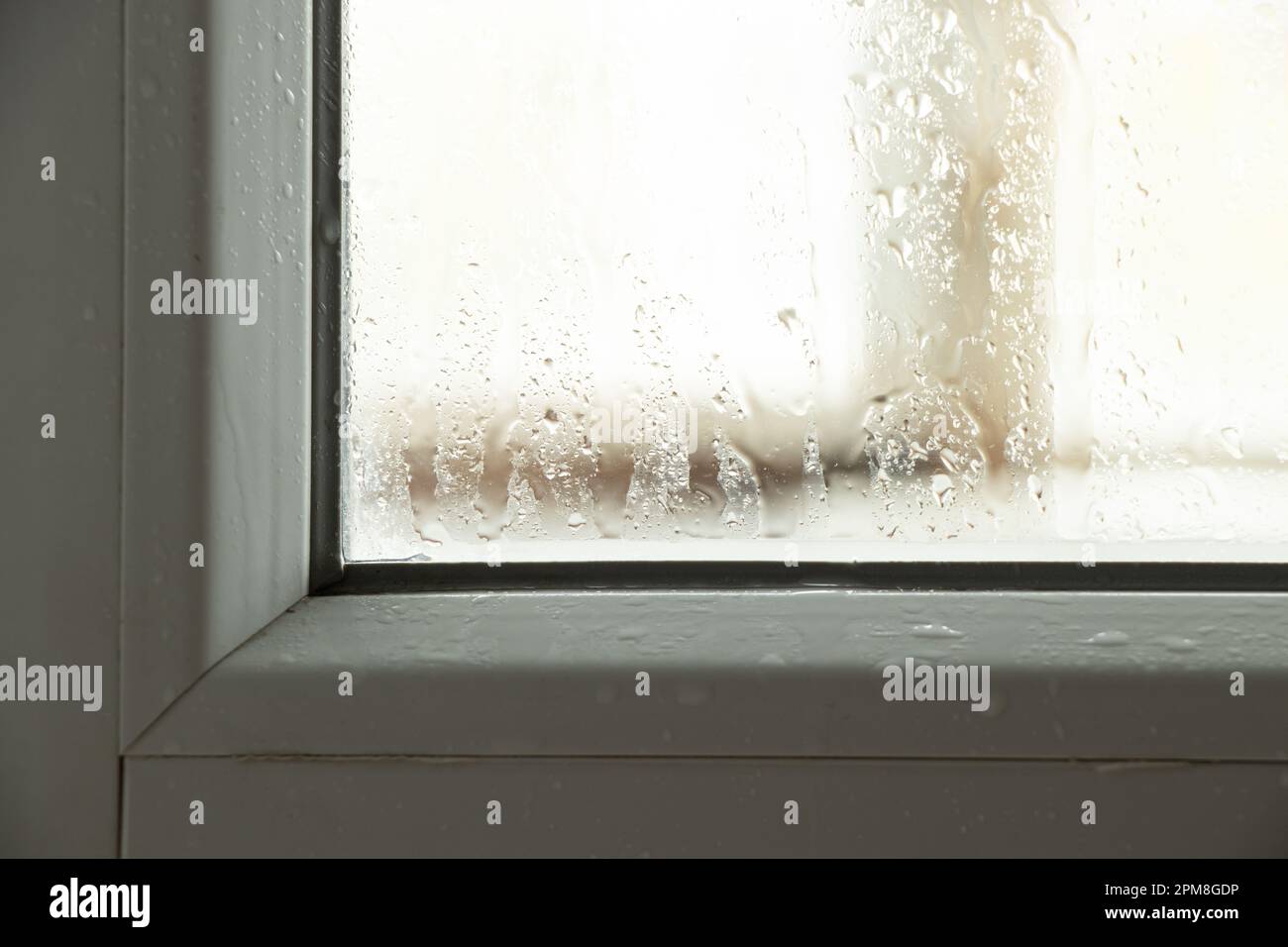 Moisture and condensation on the window in the apartment, water on the ...