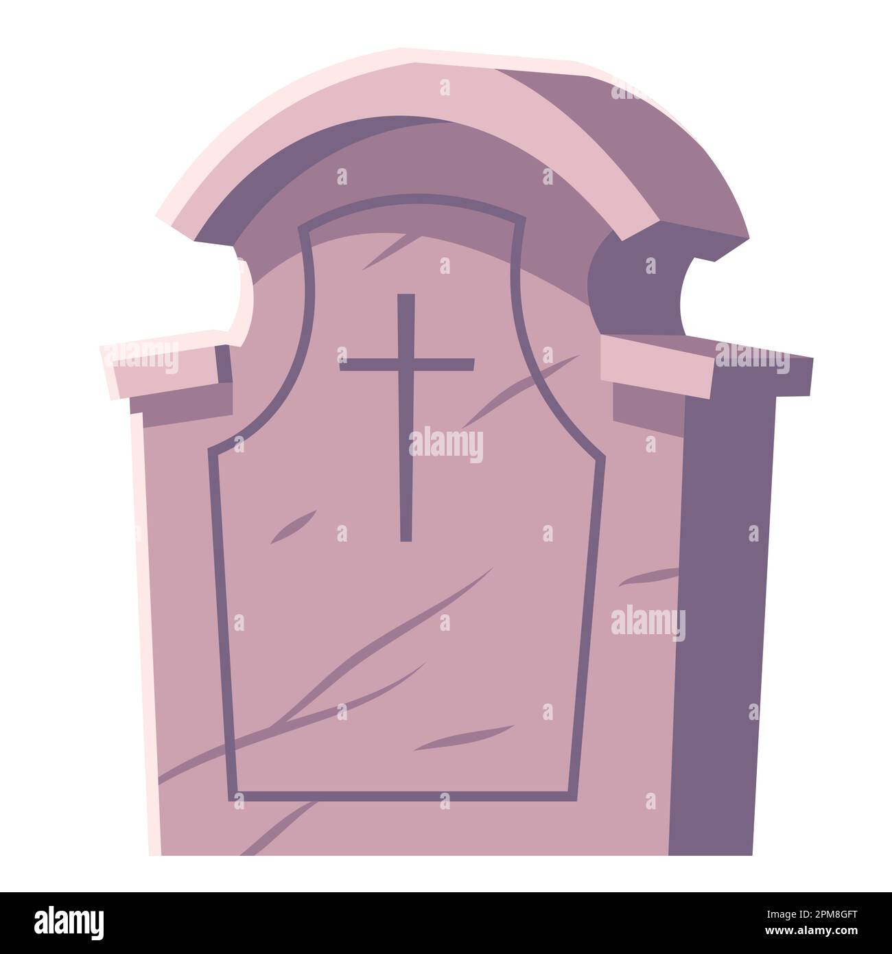Cemetery Symbol Tombstone With Cross Engraving Cartoon Vector