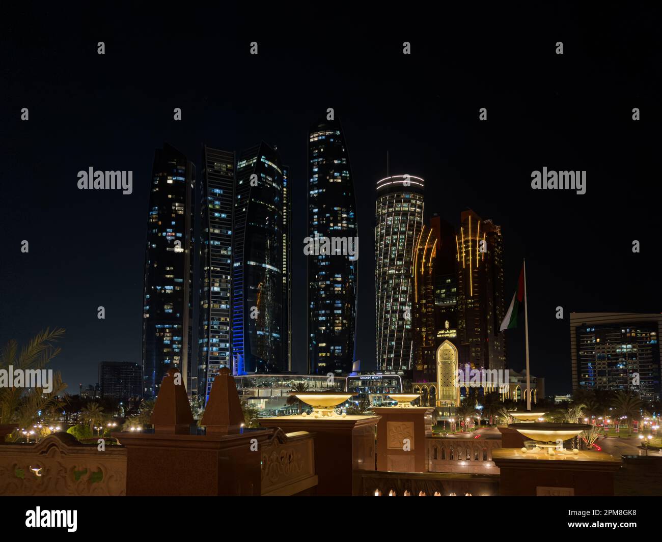 Abu Dhabi skyline with Etihad Towers as seen from Emirates Palace at ...