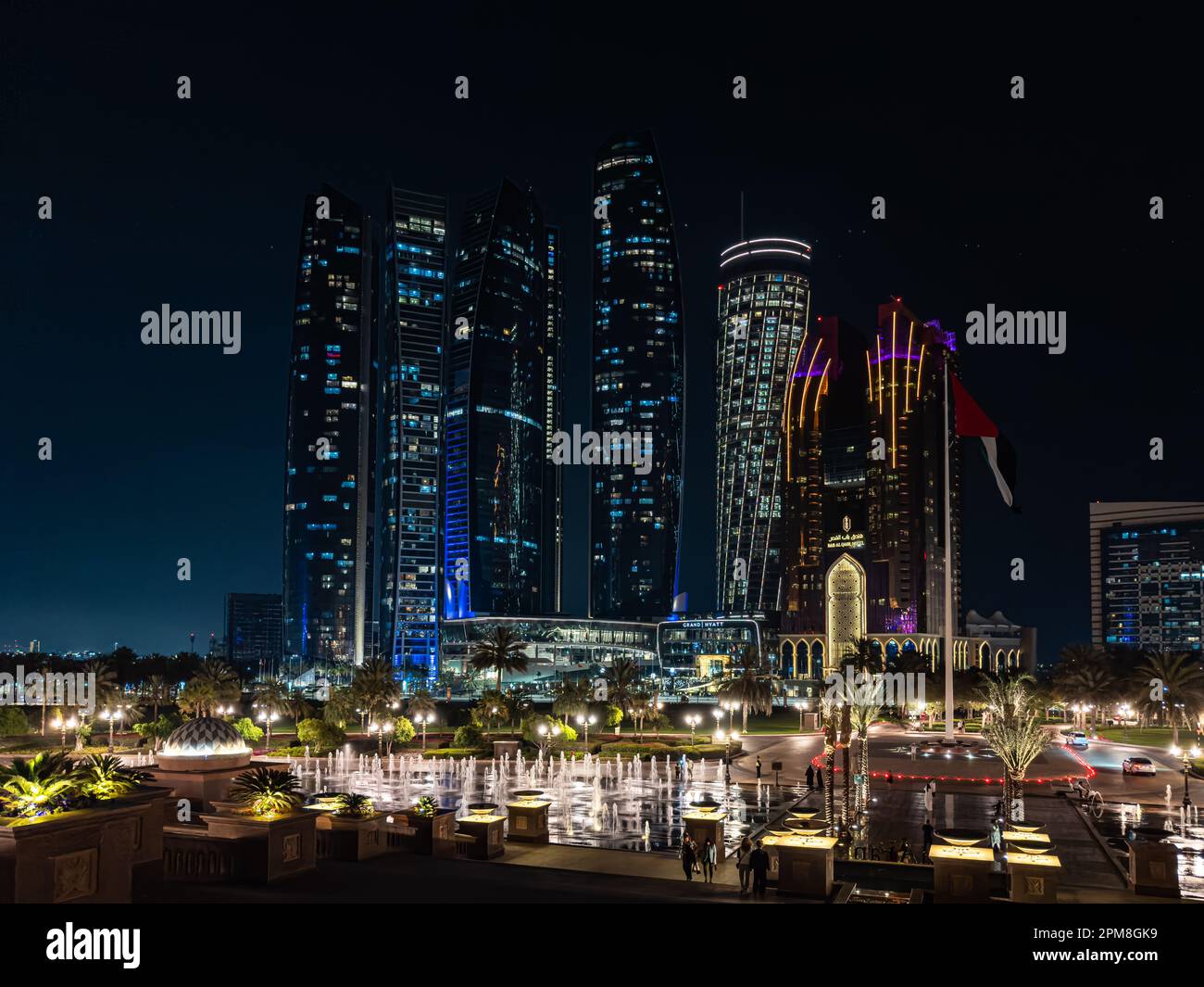 Abu Dhabi skyline with Etihad Towers as seen from Emirates Palace at ...