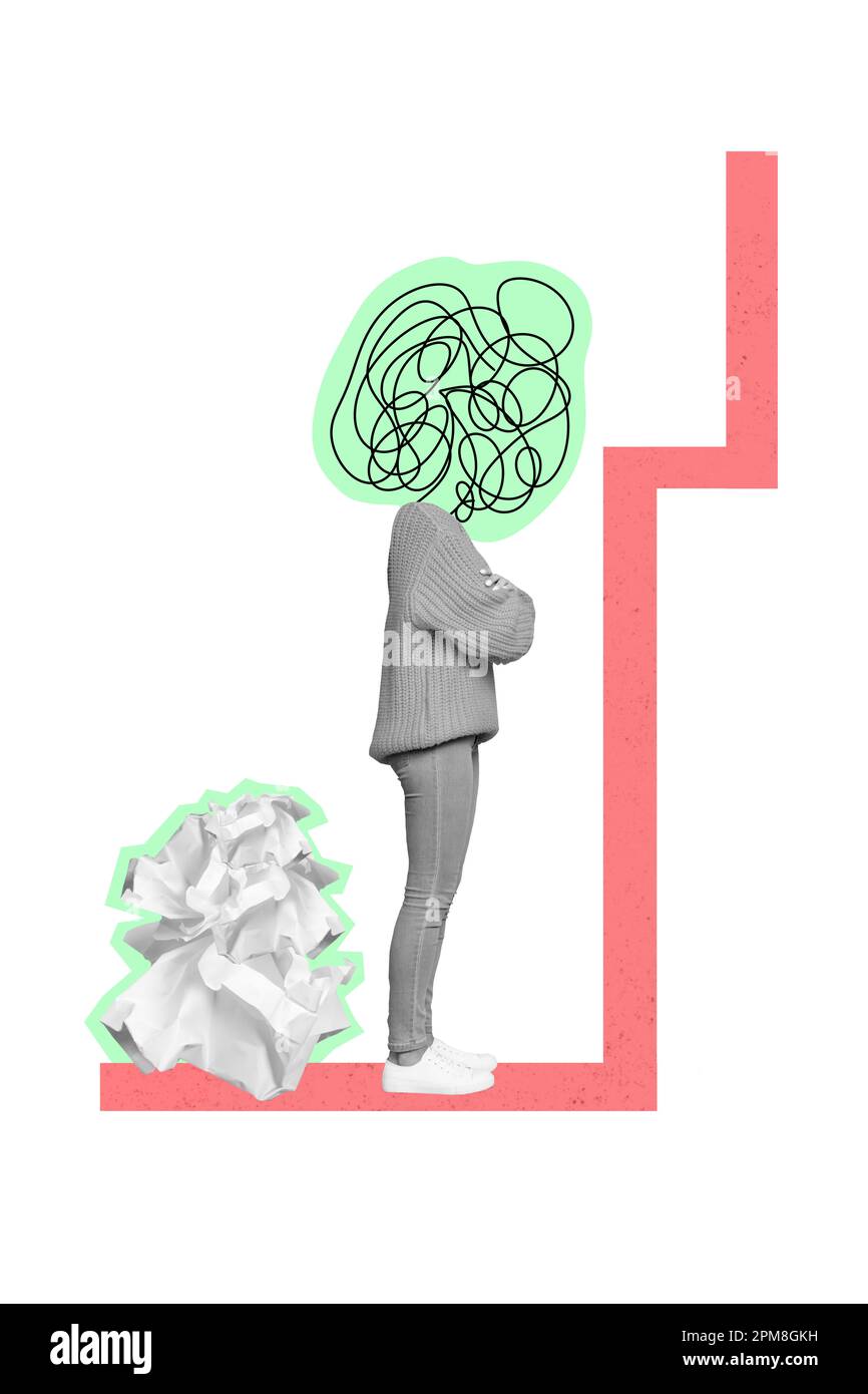 Vertical collage picture of black white girl painted mess instead head ...