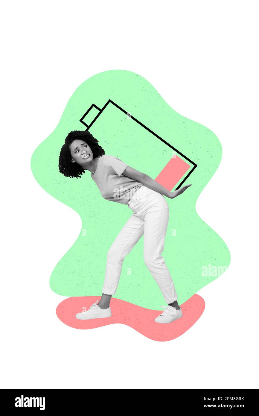 Vertical collage image of black white gamma hardworking girl arms hold ...