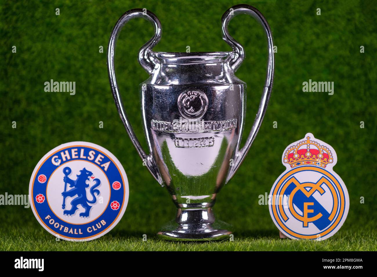 March 22, 2023. Moscow, Russia. Emblems of the clubs participating in ...