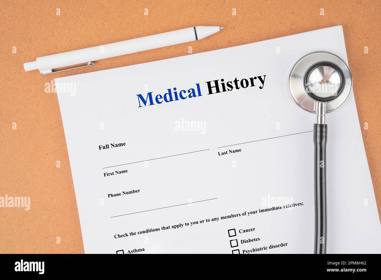 Medical History form and stethoscope medical with pen Stock Photo - Alamy