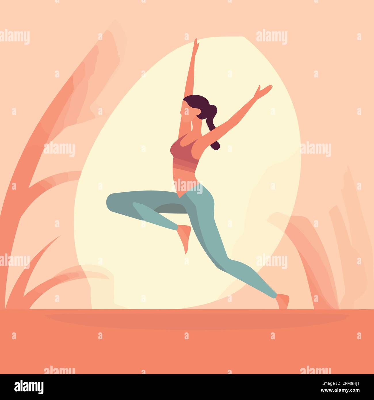 woman in leg pants and top practicing yoga minimalist vector ...