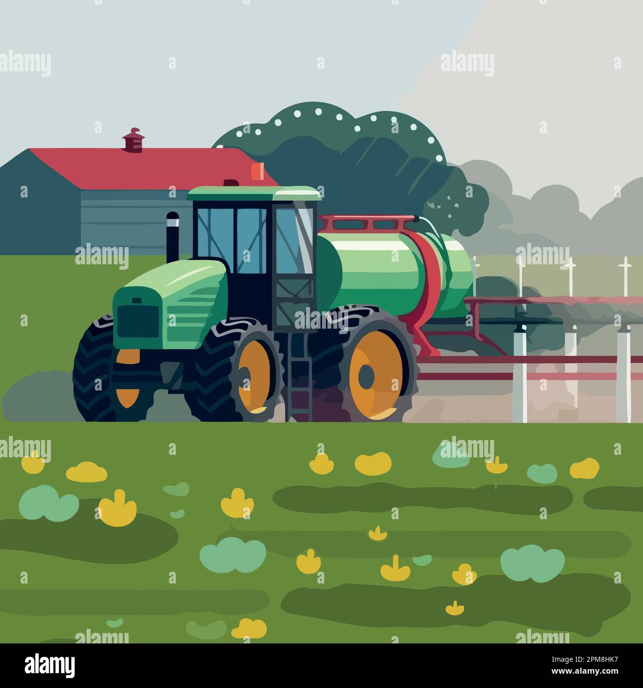 tractor with sprayer running minimalist vector illustration Stock ...