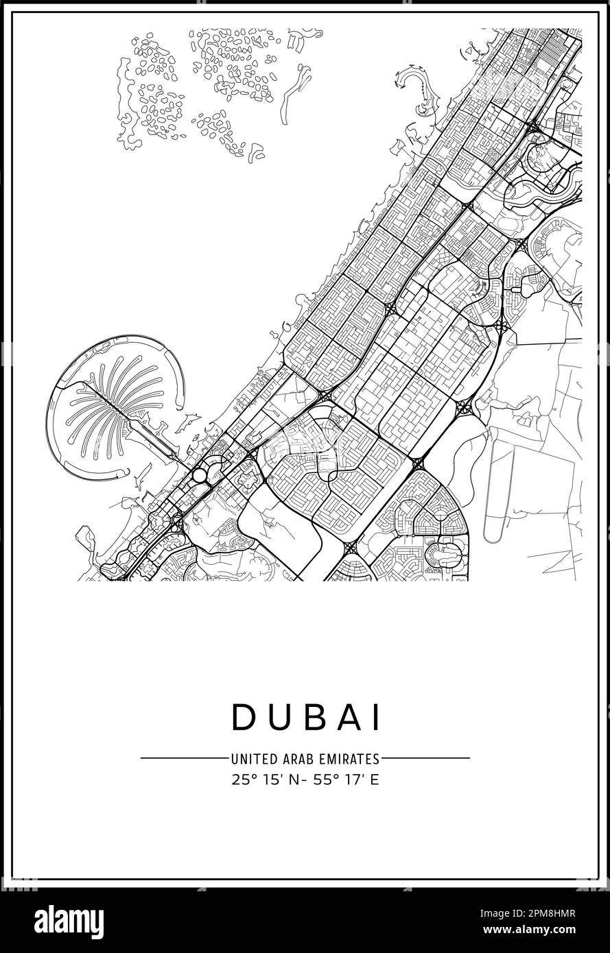 Black and white printable Dubai city map, poster design, vector ...