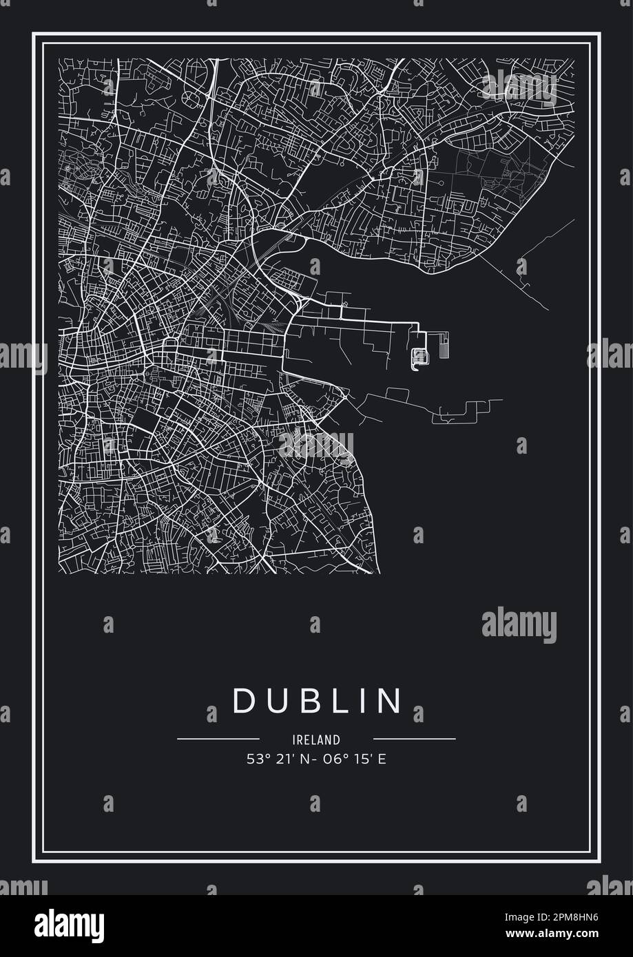 Black and white printable Dublin city map, poster design, vector illistration Stock Vector Image ...