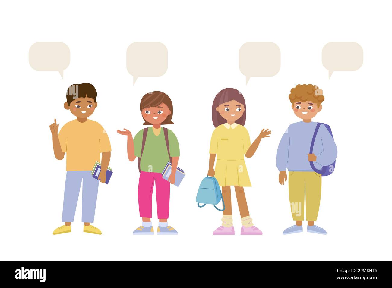 Cartoon Group Of Friends Talking Group Pupils Mix Race Happy School