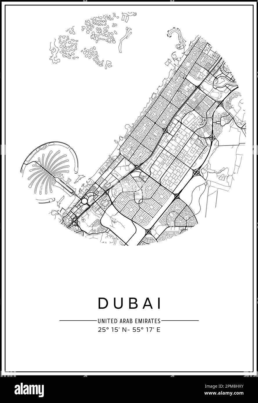 Black and white printable Dubai city map, poster design, vector ...