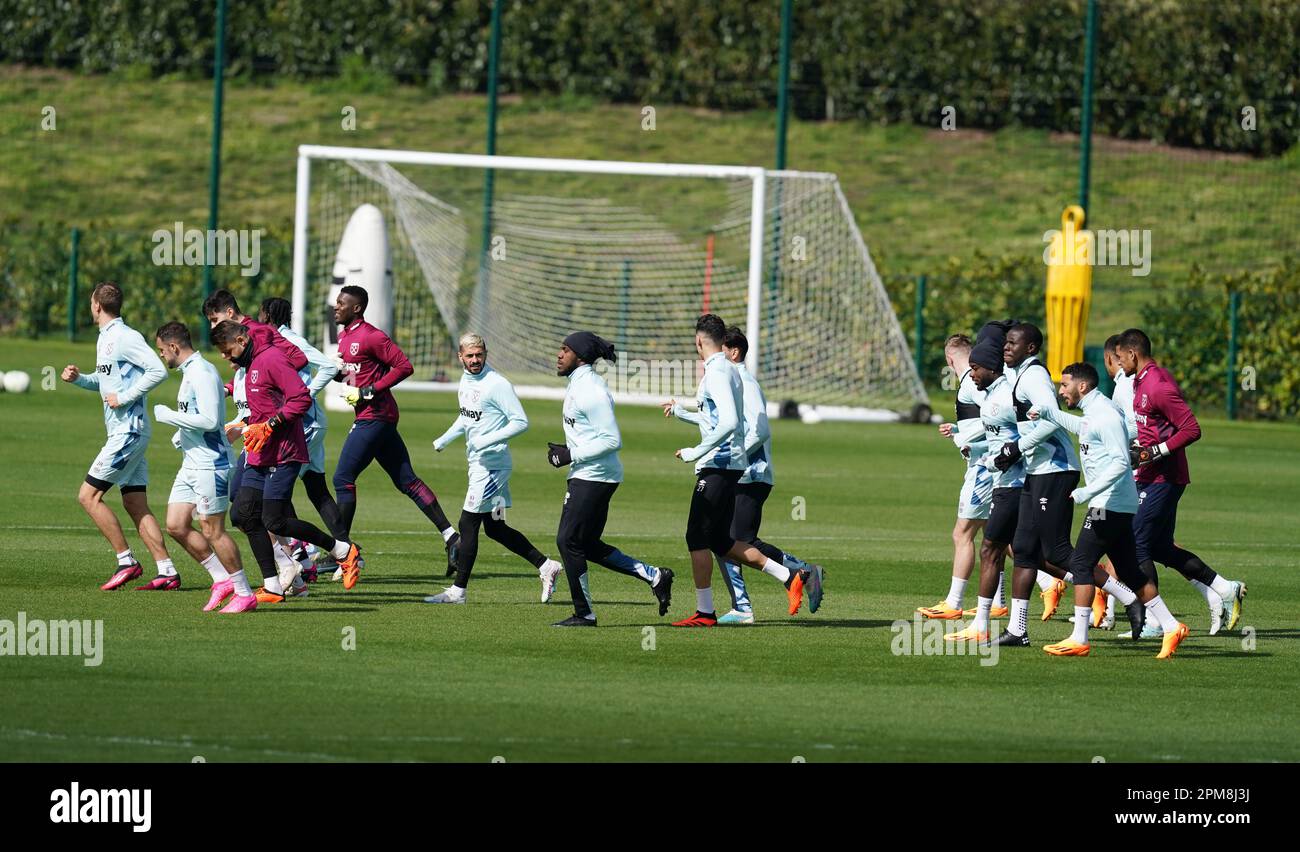 West Ham United players during a training session at Rush Green ...