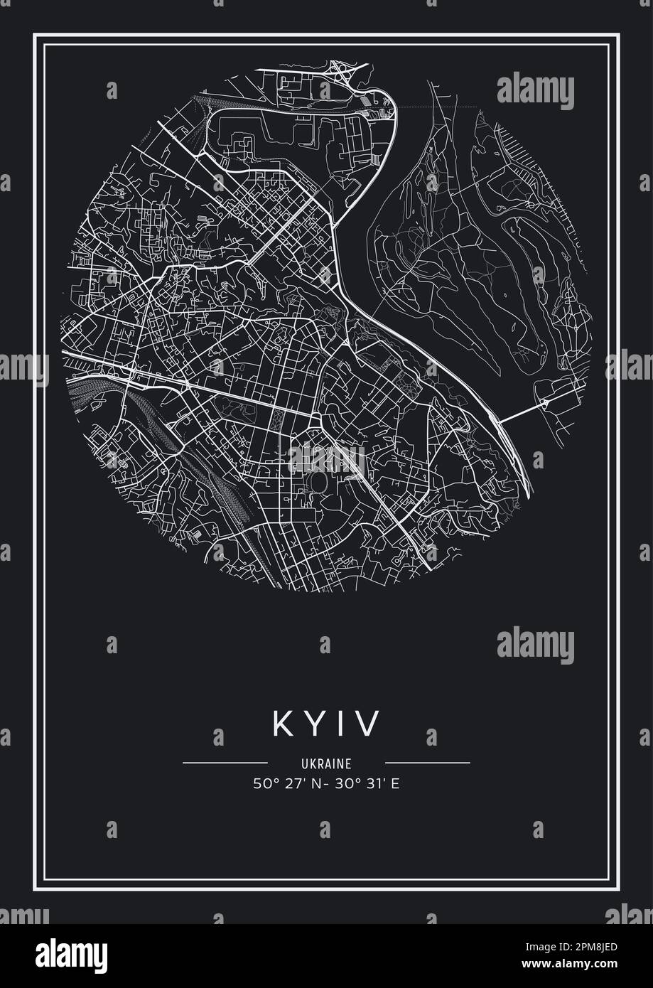Black and white printable Kyiv city map, poster design, vector ...