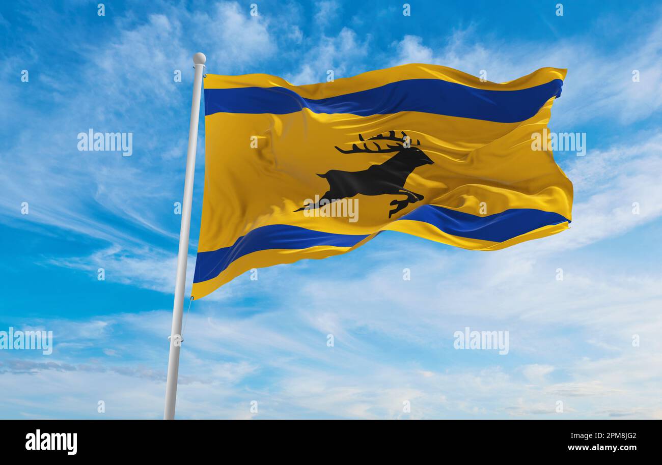 flag of Dutch peoples Veluws at cloudy sky background, panoramic view ...