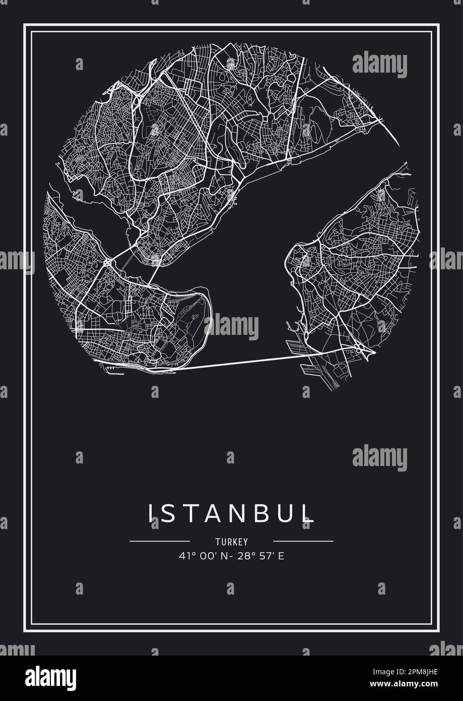Black and white printable Istanbul city map, poster design, vector ...