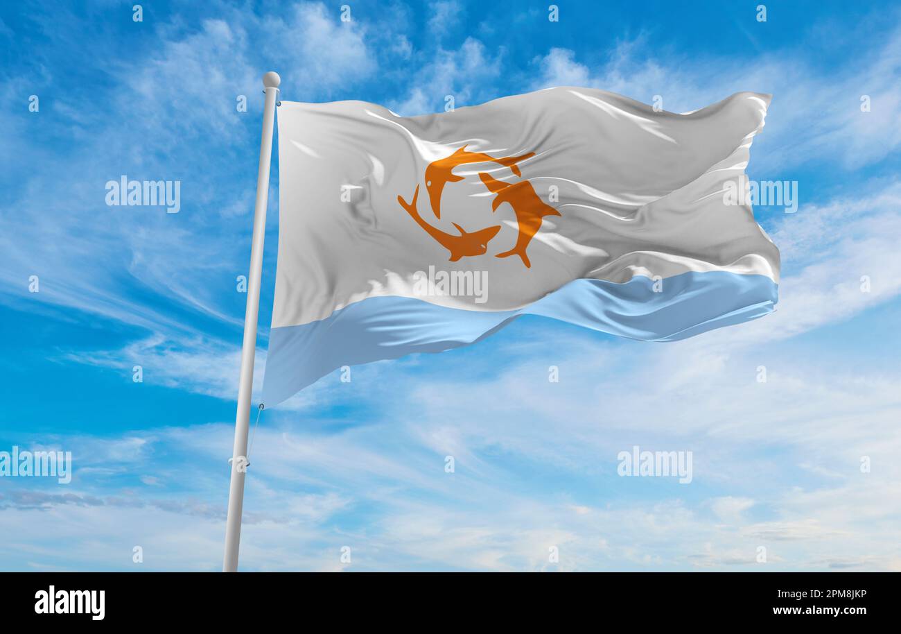 flag of English Creole peoples Anguillians at cloudy sky background ...