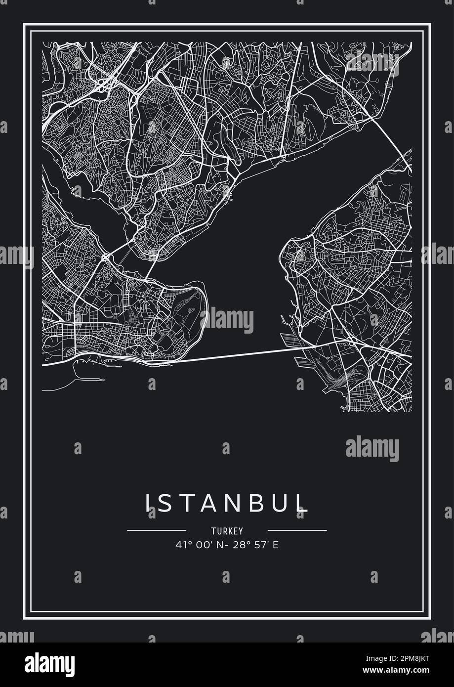 Black and white printable Istanbul city map, poster design, vector ...