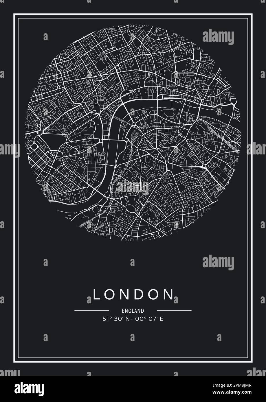 Black and white printable London city map, poster design, vector ...