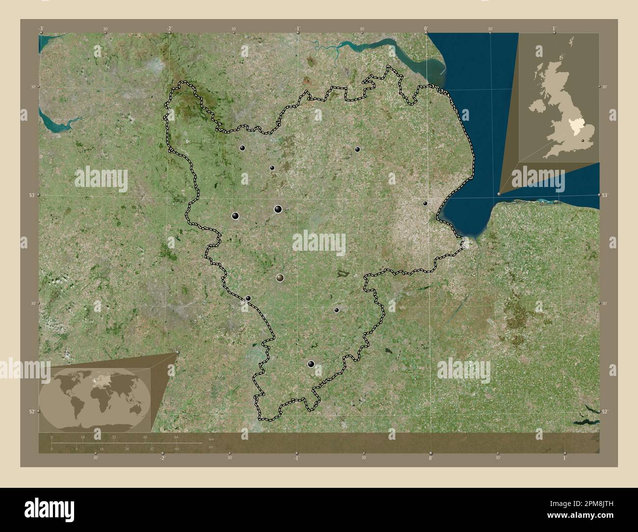 East Midlands, region of United Kingdom. High resolution satellite map ...