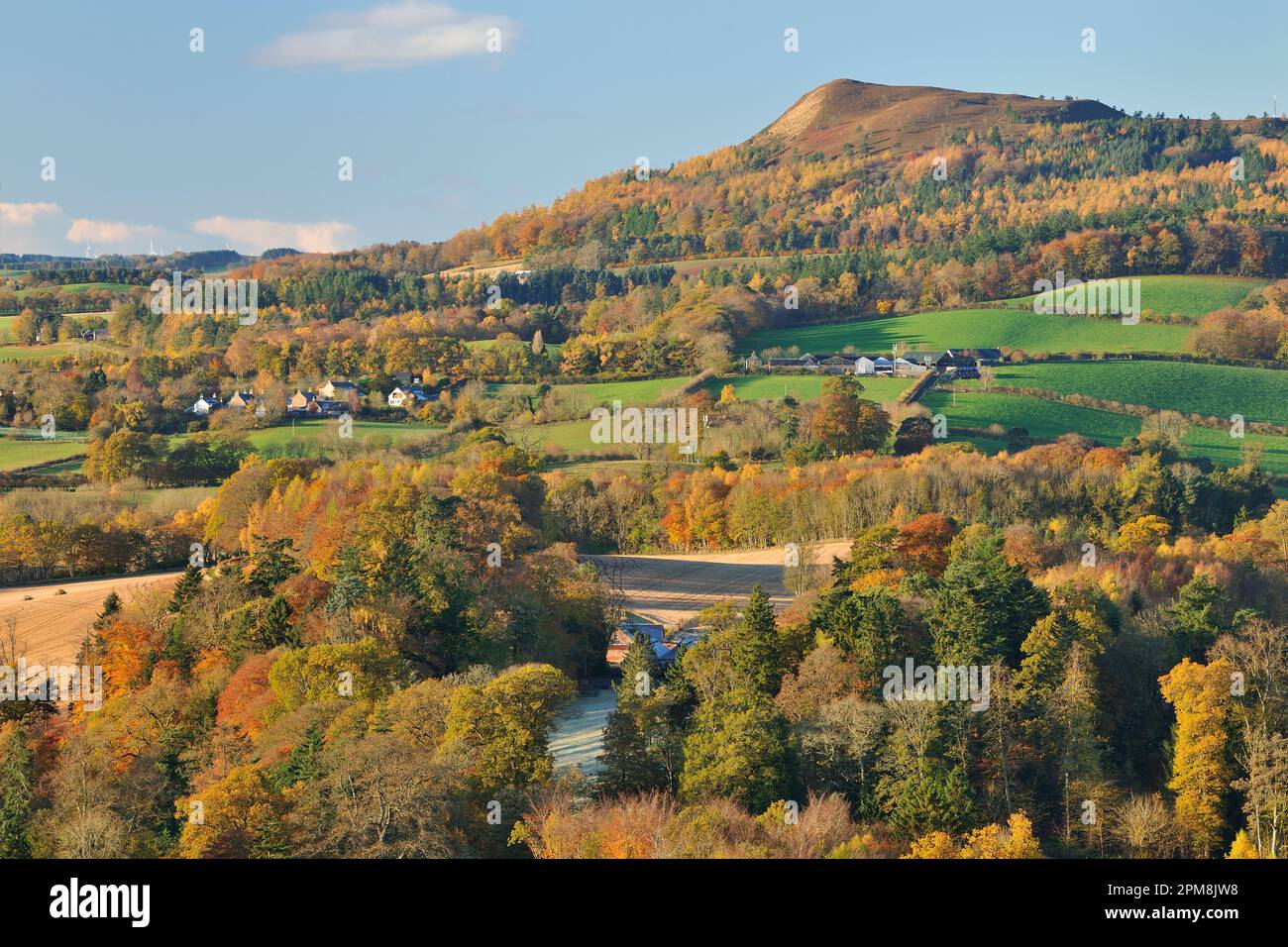 Scotts View above River Tweed with Eildon Hills in the background ...