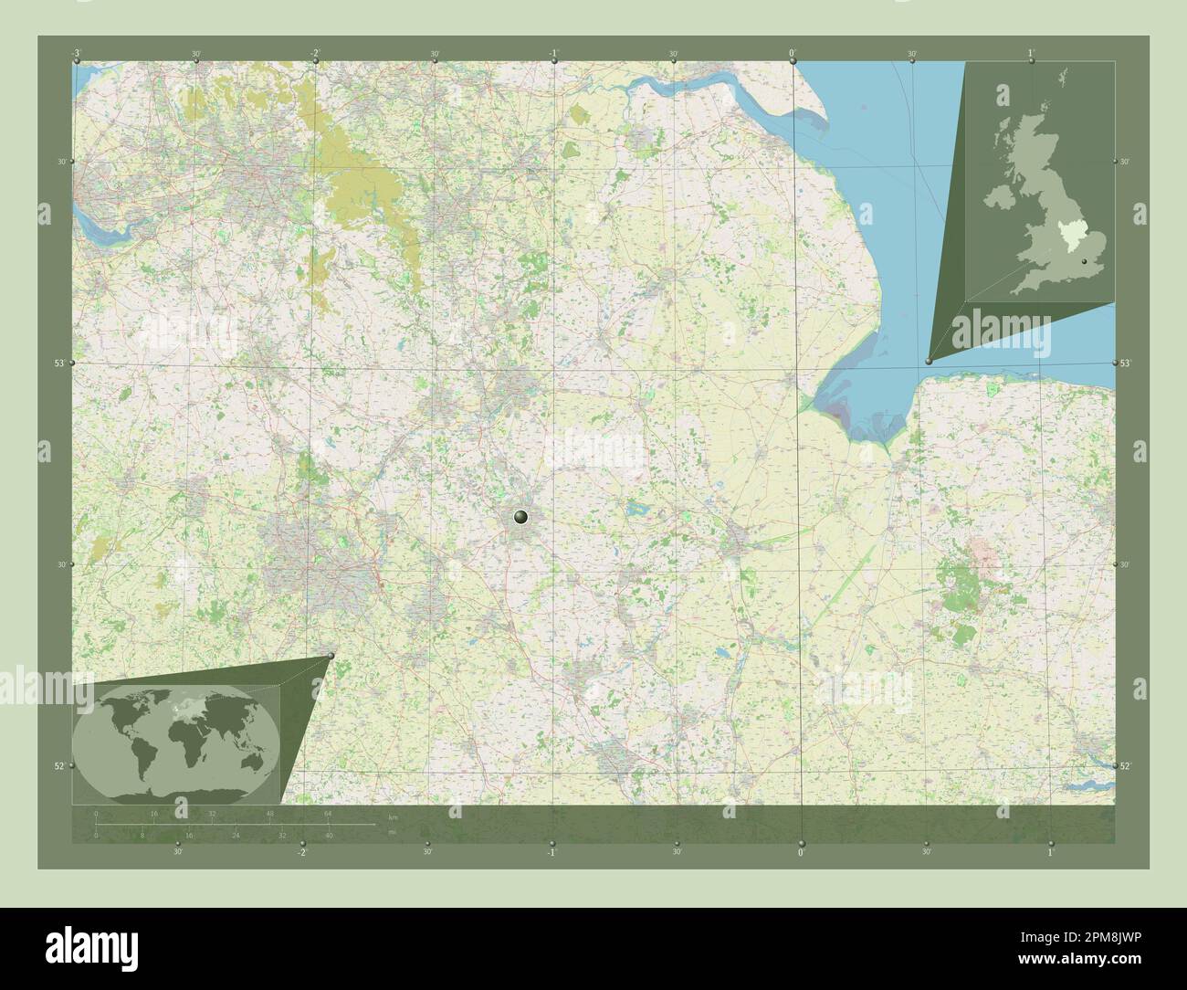 East Midlands, region of United Kingdom. Open Street Map. Corner ...