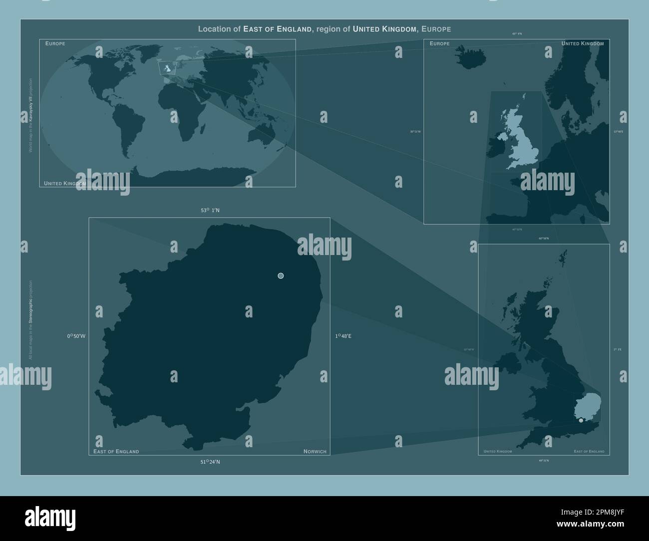East of England, region of United Kingdom. Diagram showing the location ...