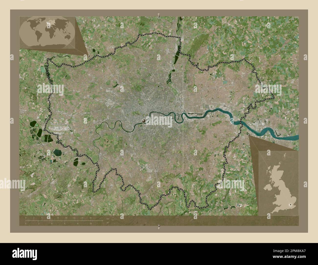 London, region of United Kingdom. High resolution satellite map. Corner ...