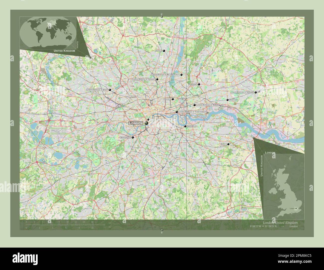 London, region of United Kingdom. Open Street Map. Locations and names ...
