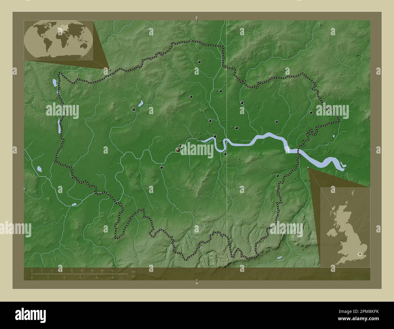 London, region of United Kingdom. Elevation map colored in wiki style ...
