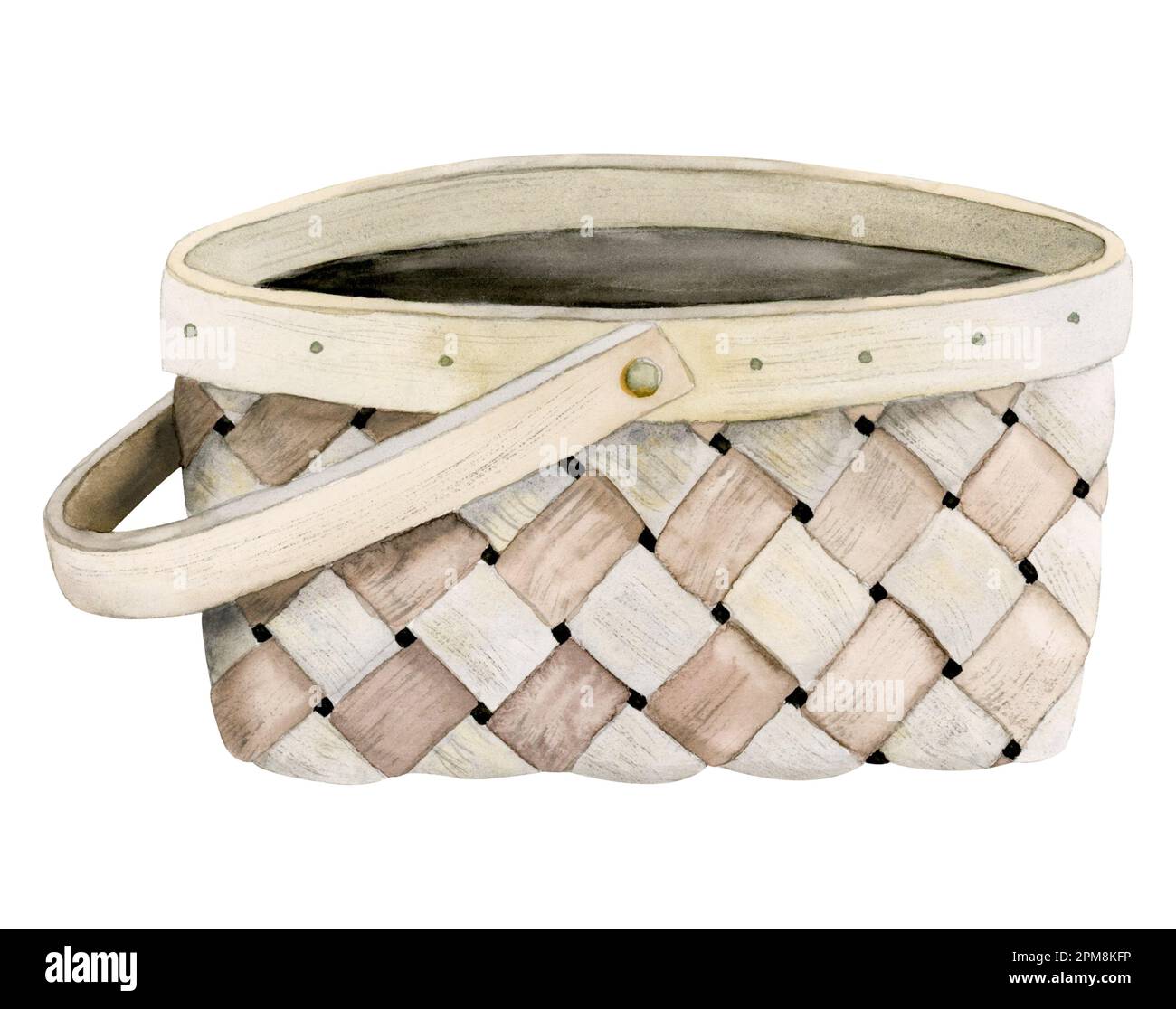 Beige wicker basket watercolor illustration isolated on white ...