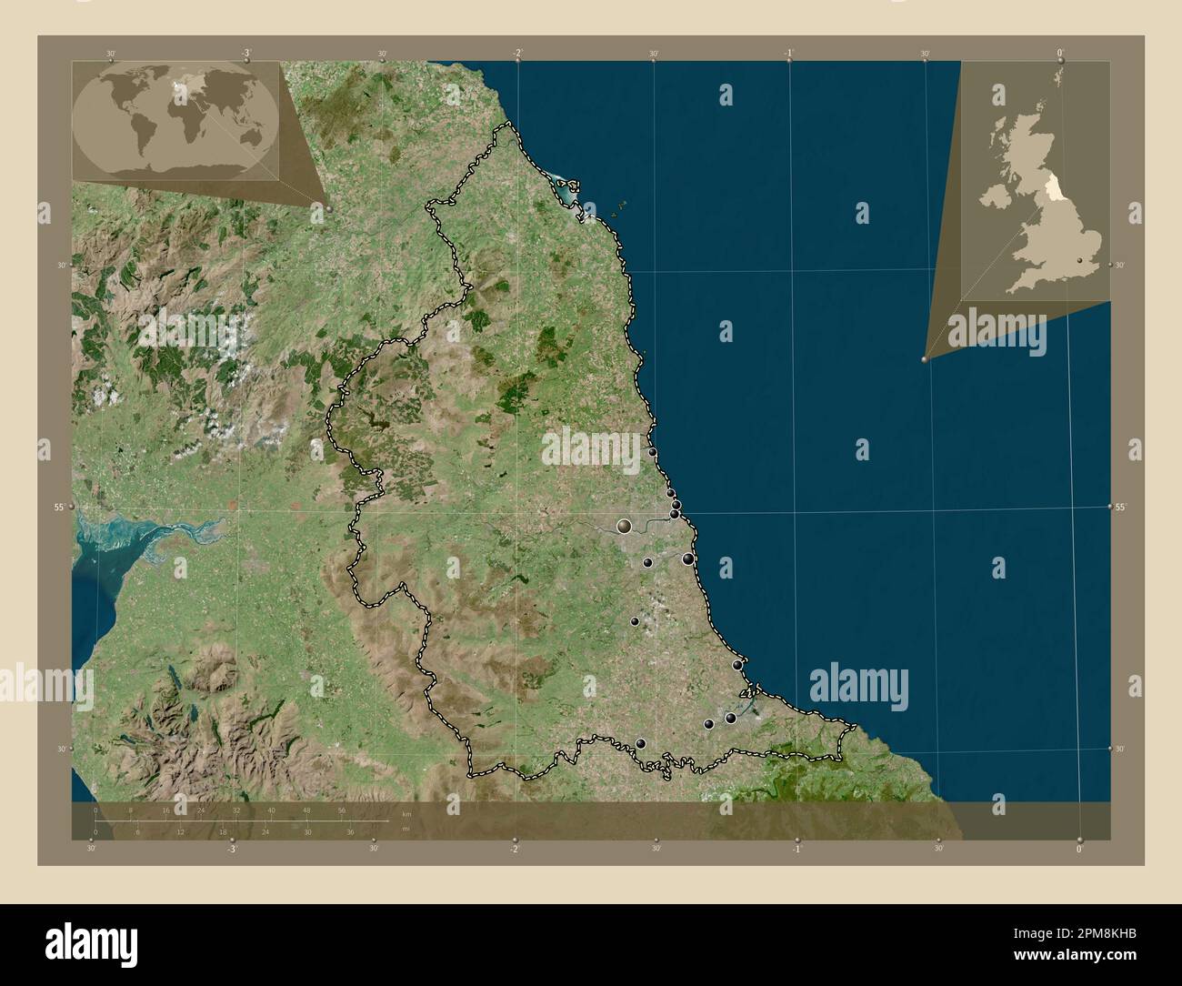 North East, region of United Kingdom. High resolution satellite map ...