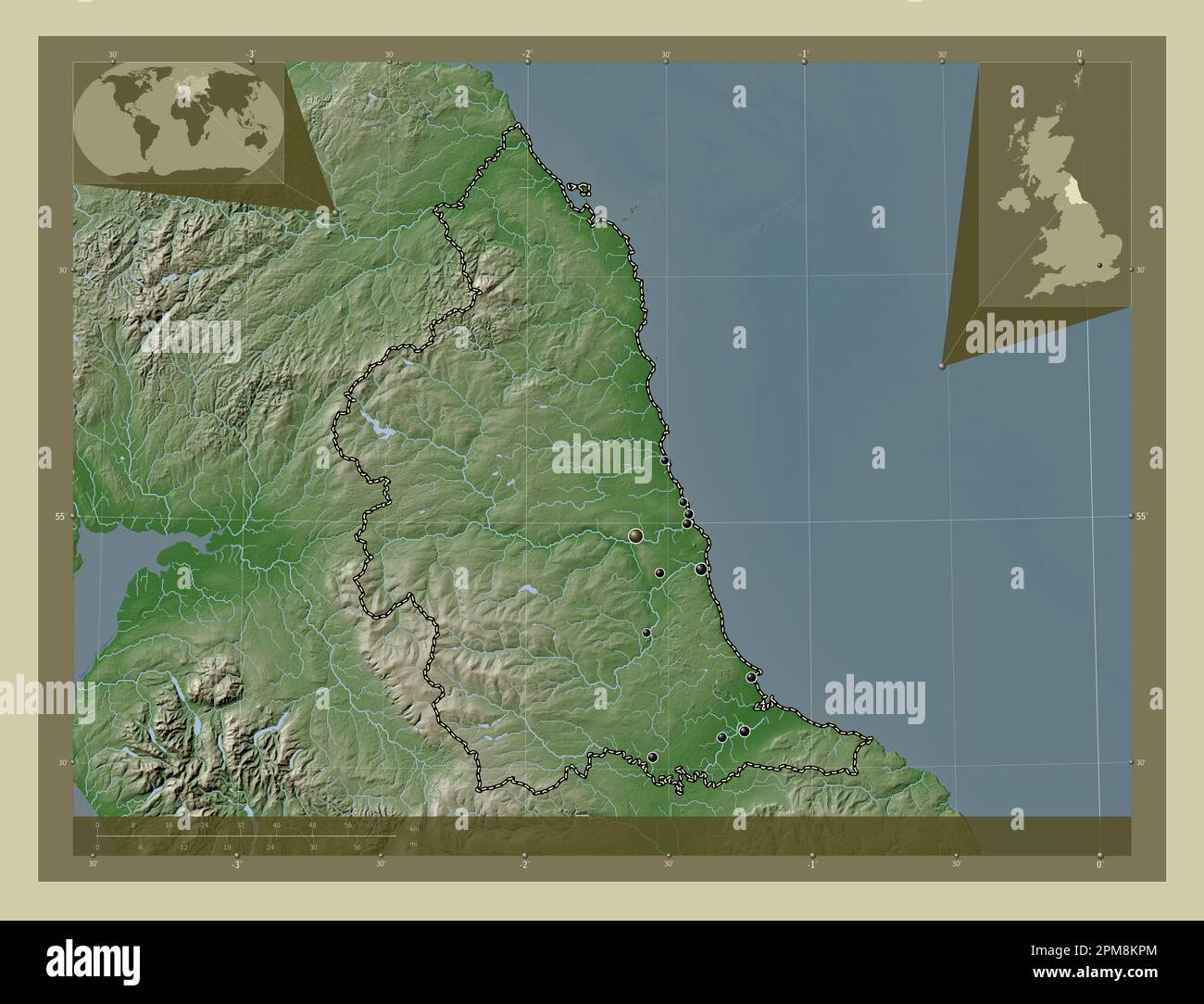 North East, region of United Kingdom. Elevation map colored in wiki ...