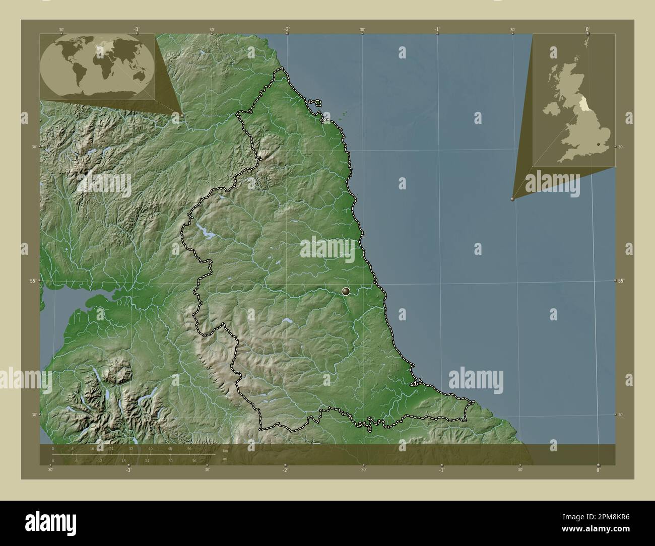 North East, region of United Kingdom. Elevation map colored in wiki ...