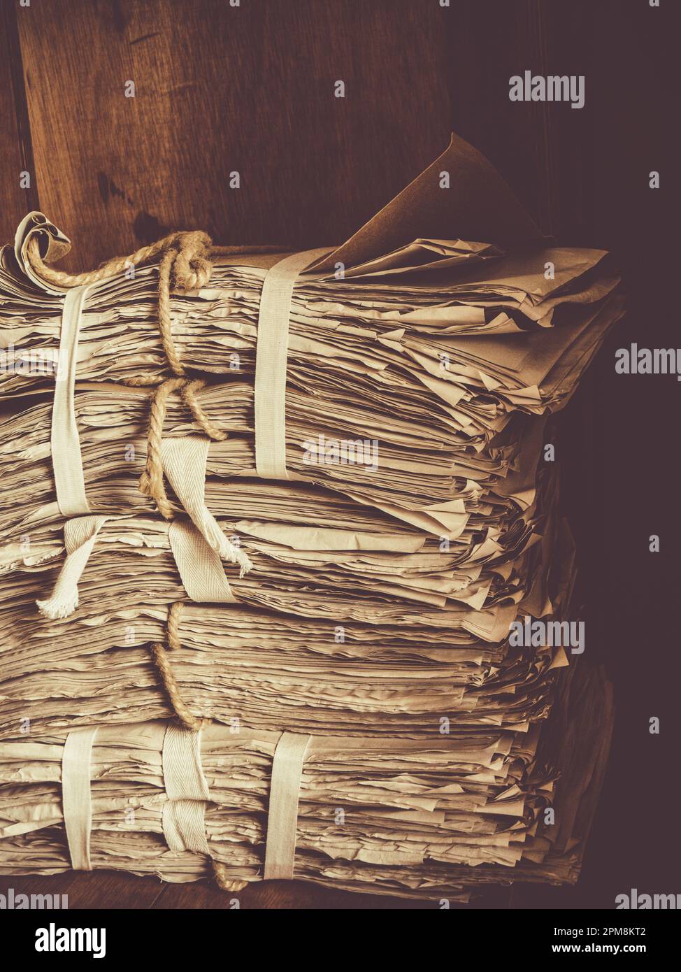 Ribbon and rope tied bundles of old vintage papers Stock Photo - Alamy