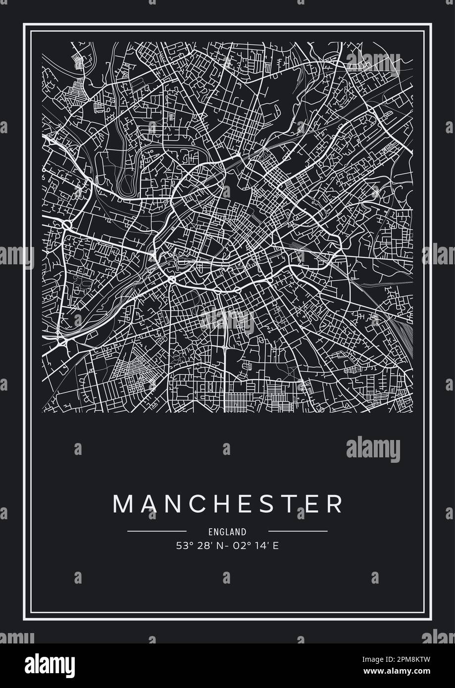 Black and white printable Manchester city map, poster design, vector ...