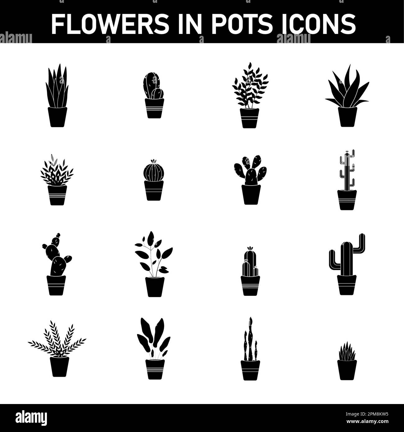 Collection of simple icons on the topic: flowers in pots. Isolated on ...