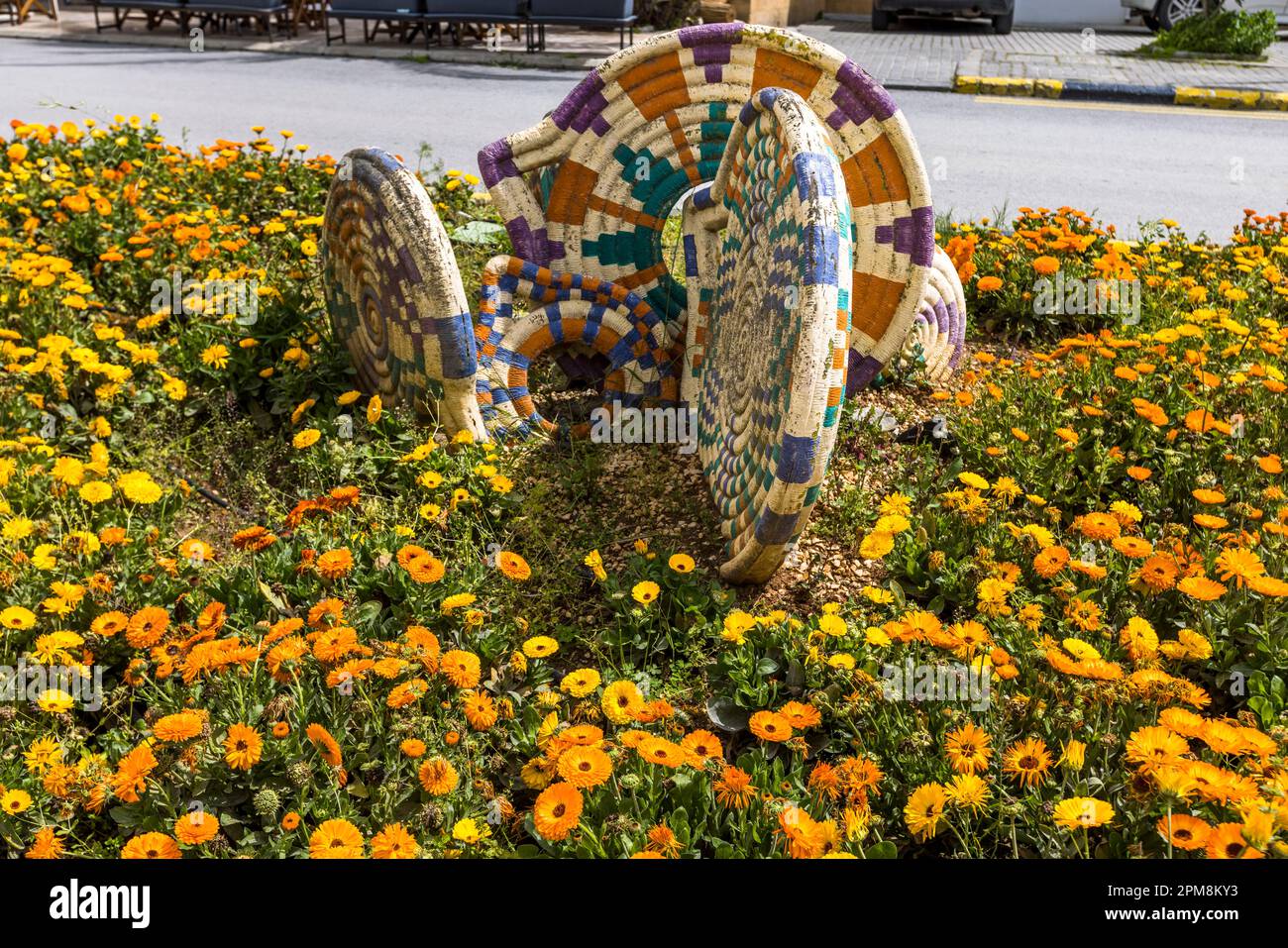Typical Cypriot basketry, here made of concrete as art on a traffic ...