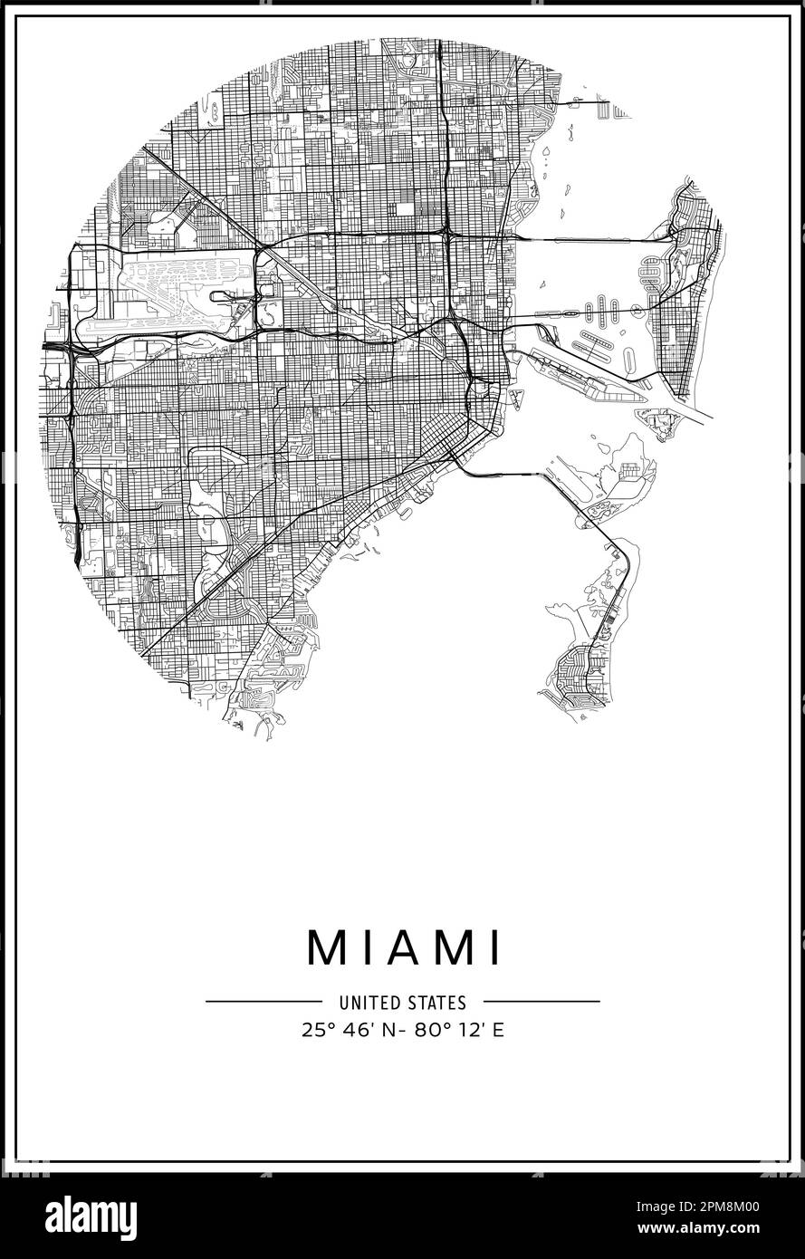 Black and white printable Miami city map, poster design, vector ...