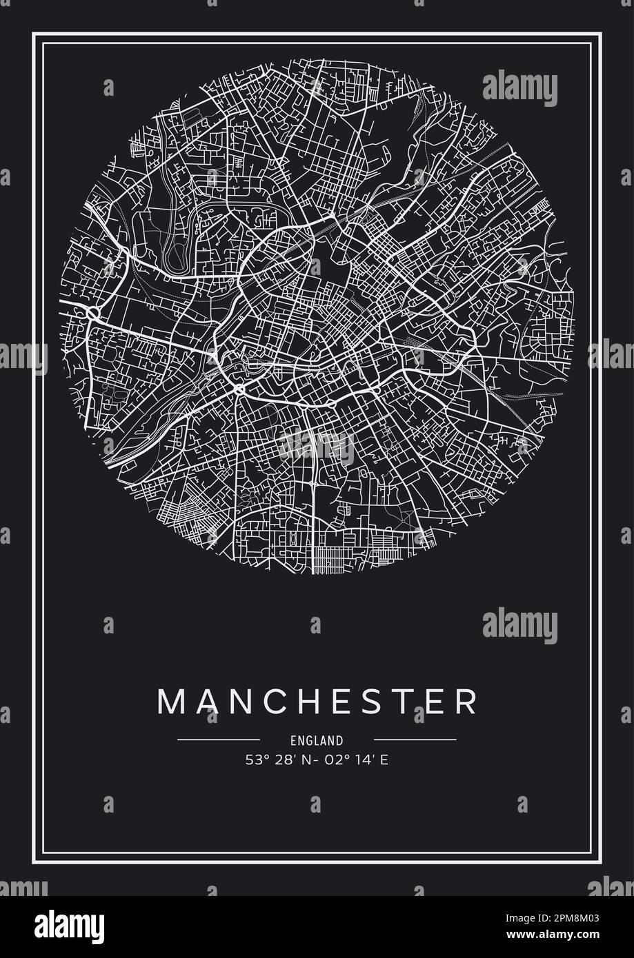 Black and white printable Manchester city map, poster design, vector ...