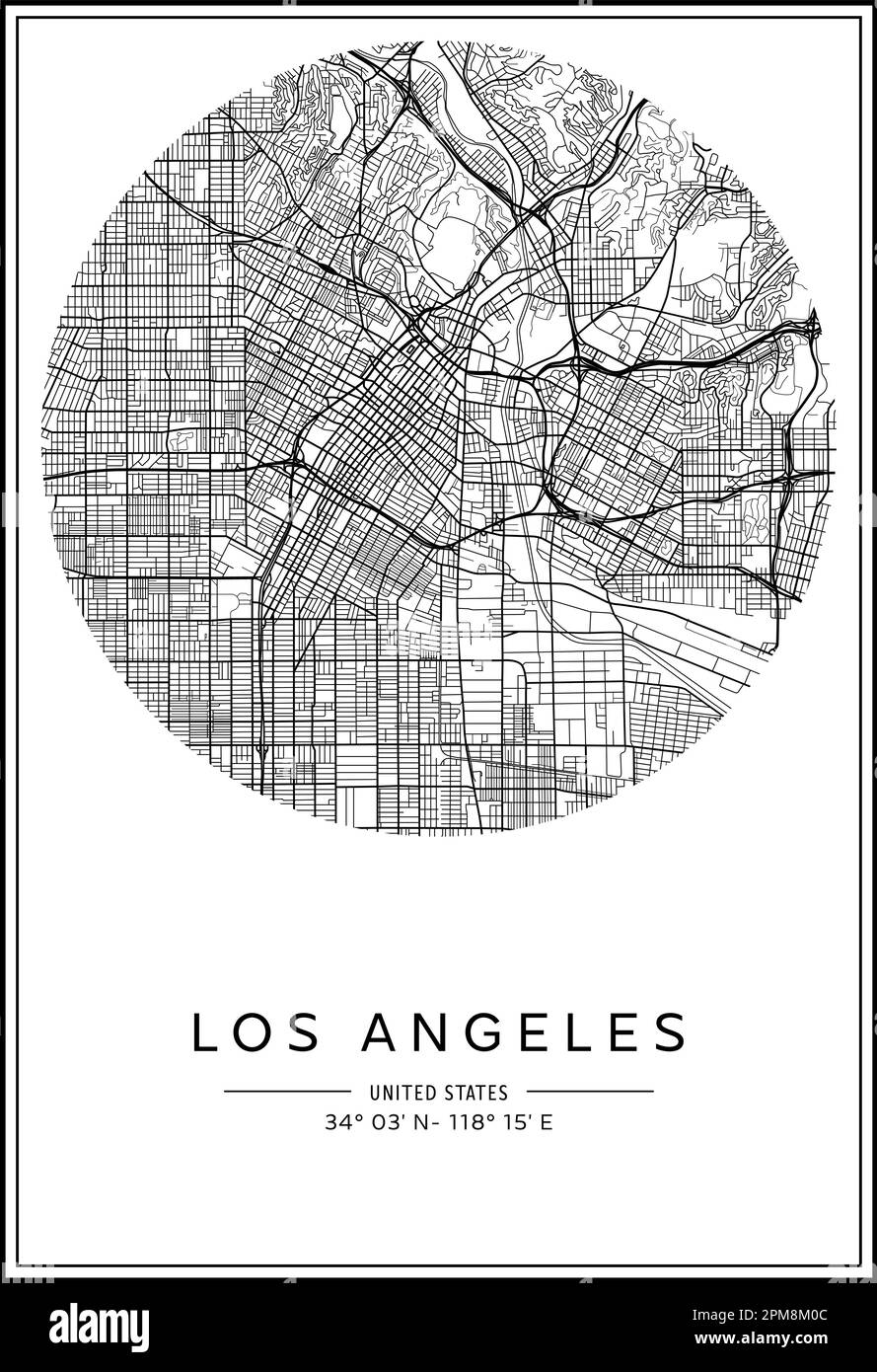 Black and white printable Los Angeles city map, poster design, vector ...