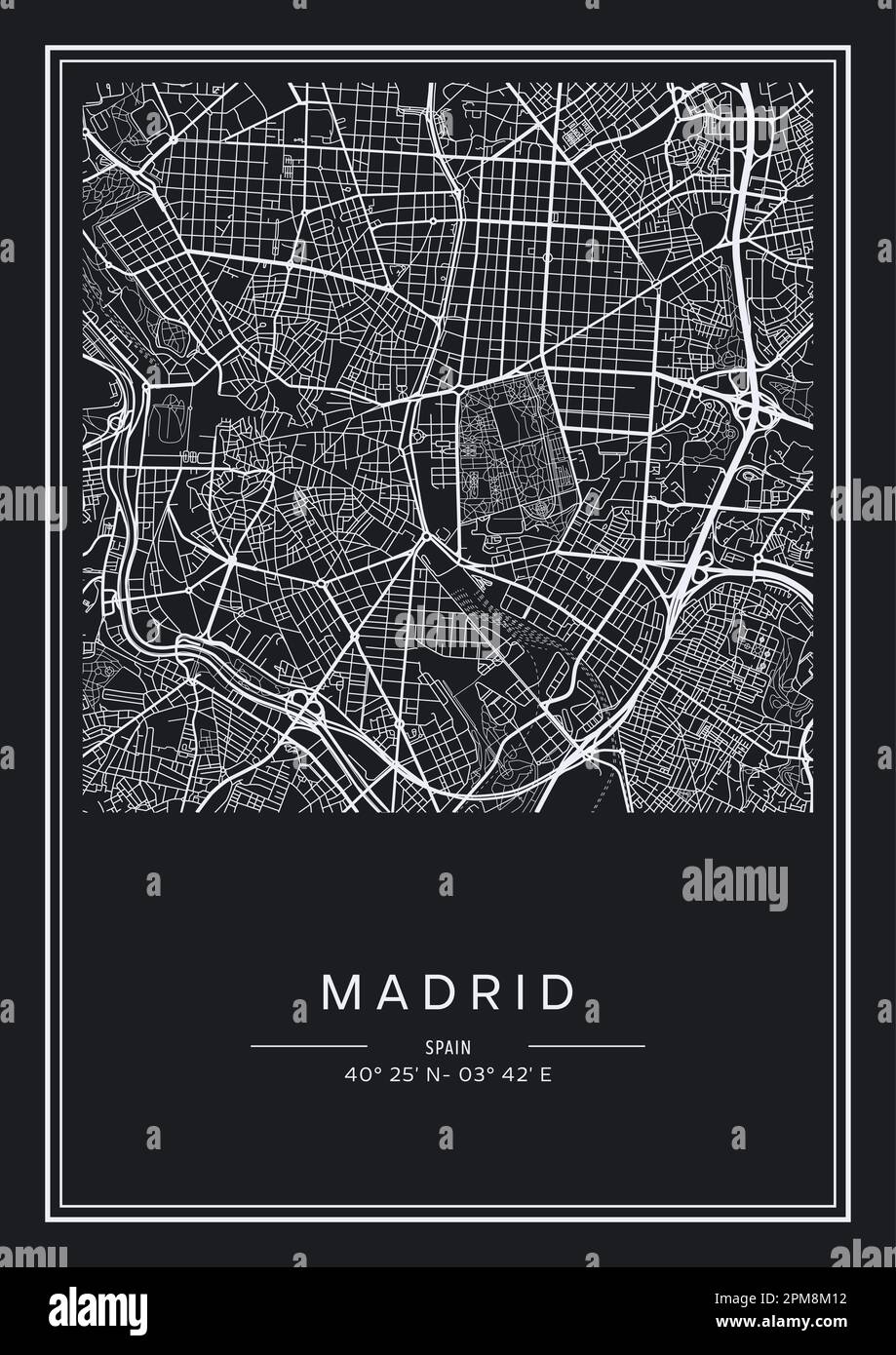 Black and white printable Madrid city map, poster design, vector illistration Stock Vector Image ...