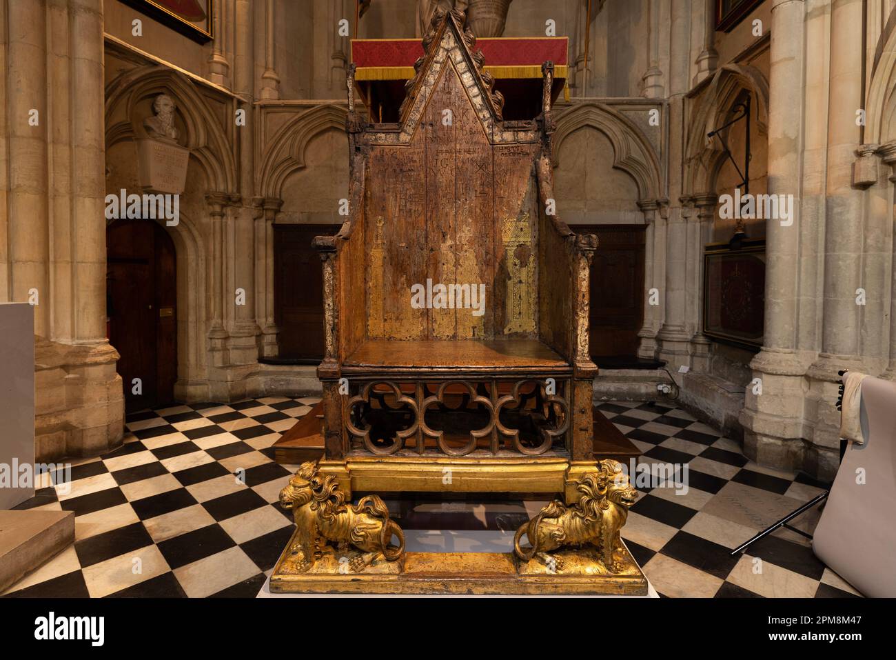 The Coronation Chair is seen inside Westminster Abbey in London, ahead ...