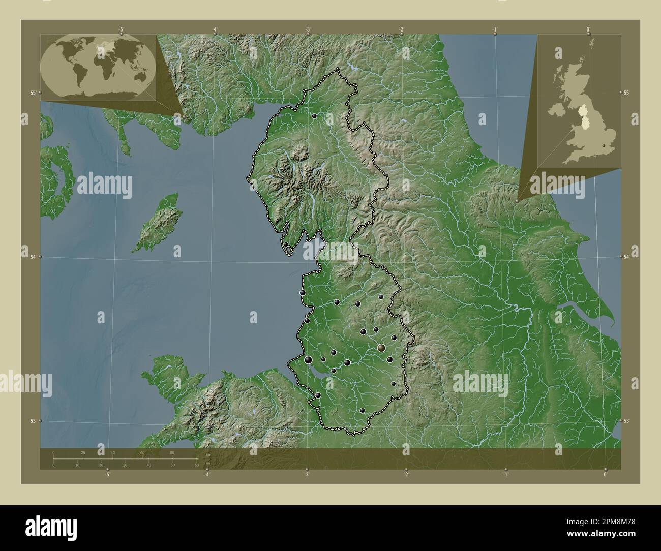 North West, region of United Kingdom. Elevation map colored in wiki ...